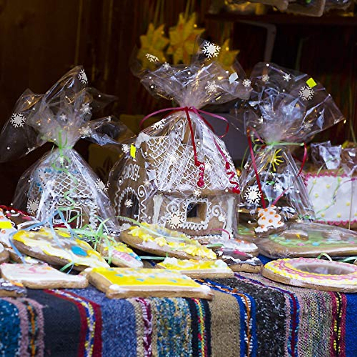 NUOBESTY Cellophane Wrap Roll | 2.5 Mil Thickness Snowflake Printed Gift Wrap Cellophane Cello Rolls for Christmas Gifts Baskets Arts Crafts