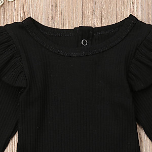 XARAZA Unisex Baby Boy Girl Long Sleeve Ruffle Romper Bodysuit Jumpsuit Tops Sweatshirt Winter Fall Spring Clothes (0-3 Months, Black)