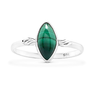 Koral Jewelry Marquise Malachite Ethnic Delicate Ring 925 Sterling Silver Vintage Tribal Gipsy Boho Look (8)