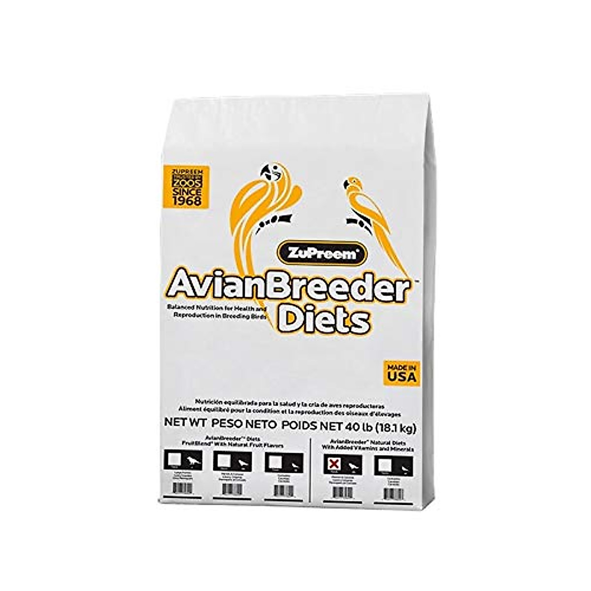 ZuPreem Fruit Blend Cockatiel Avian Breeder Diet 40lb