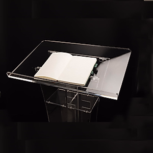 GOJLEX Church Pulpit with Led Lights, 43” Cross Acrylic Church Podium with Large Reading Platform, Transparent Lecterns for Churches, Weedings (23.6” L*15.7”W *43”H)