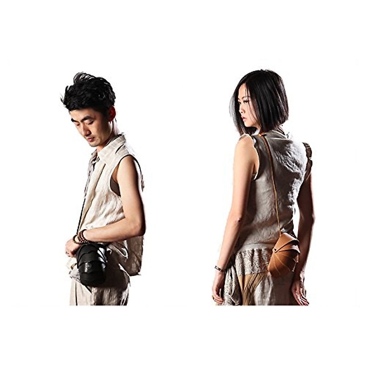 AUMI 4 Cellphone Crossbody Tan Beetle Bag Mini Cell Phone Purse Genuine Leather