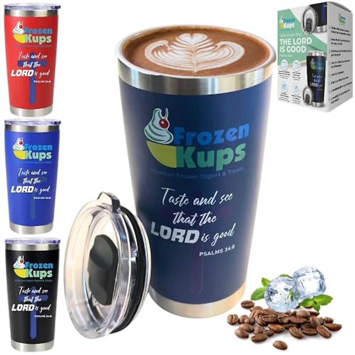 Frozen Kups 20oz Stainless Steel Tumbler Blue, Vacuum Insulated Coffee Tumbler with Lid, Hot and Cold Travel Coffee Mug, Durable Spill-Proof Insulated Coffee Mug, Double-Wall Insulated Tumbler (Blue)