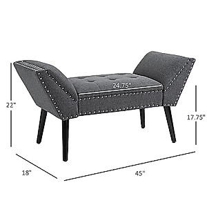 HOMCOM Modern Button Tufted Sitting Bench, Accent Fabric Upholstered Ottoman for Bedroom or Living Room, Charcoal Grey