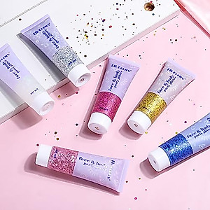 TEOYALL Long Lasting Body Glitter Holographic Sparkling Cosmetic Grade Chunky Glitter for Face Hair (White)