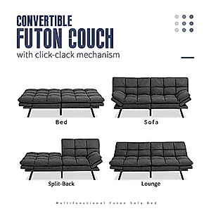 IULULU Futon Sofa Bed, Modern Convertible Sleeper Couch Daybed with Adjustable Armrests for Studio, Apartment, Office, Small Space, Compact Living Room, Dark Gray