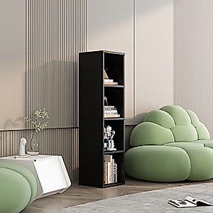 NEWSENDY Modern 4-Tier Open Bookcase and Bookshelf, Floor Standing Bookcase Storage Shelves, Wooden Cube Storage Shelf for Home Office, Living Room, Bedroom, Black