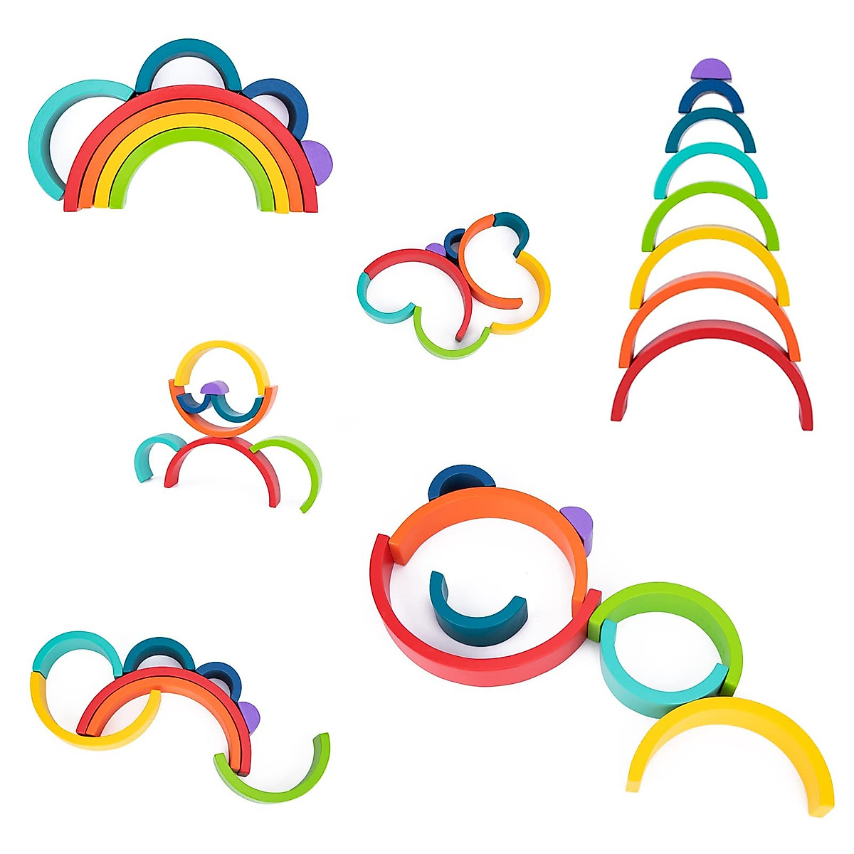TOOKYLAND Wooden Rainbow Stacking Toy - 8pcs Nesting Blocks Game, Ages 18m+