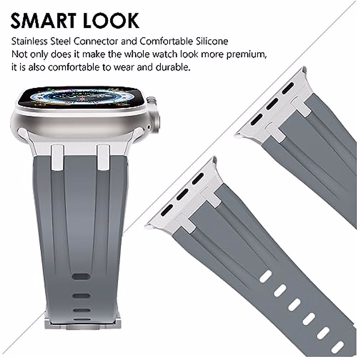 NewWays for Apple Watch Ultra 2 Band 49mm 45mm 44mm 42mm for Men, AP Wide Sport Liquid Silicone Rubber Band with Stainless Steel Adapter for Apple Watch Band for iWatch Series 8 7 6 5 SE Ultra Luxury