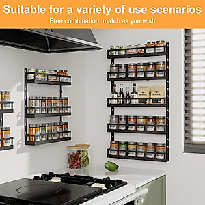 X-cosrack 6-Tier Wall-Mounted Spice Rack Organizer with Mixed Basket Sizes, Height-Adjustable Hanging Spice Shelf for Kitchen Pantry Cabinet, Large-Capacity Seasoning Holder, Black