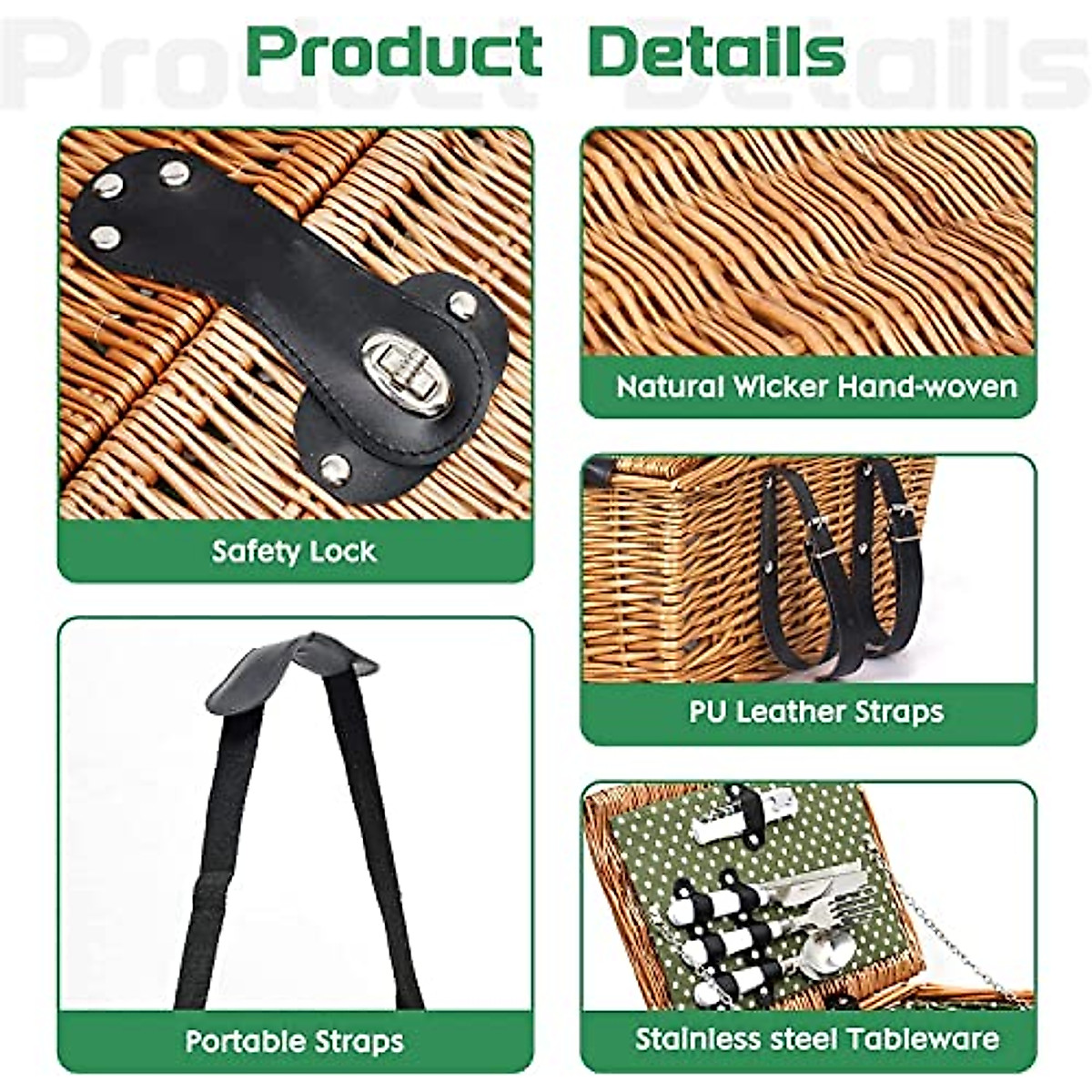 Picnic Basket for 4, Willow Picnic Basket Set with Insulated Cooler Compartment, Waterproof Blanket and Cutlery Service Kit for Camping, Outdoor