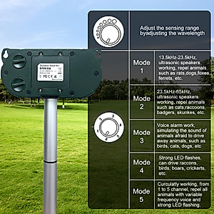 2024 Ultrasonic Animal Repellent, Upgraded Outdoor Cat Solar Powered Squirrels Deterrent with Motion Sensor,Sound,LED Flashing,Waterproof Deer Repeller,Animal Repellent for Dog Bird Skunk Rabbit