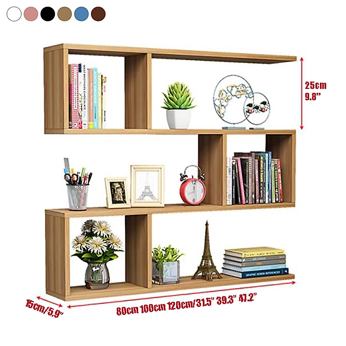 SUZEPER 3 Tier Wood Geometric Bookcase,Floating Shelves Wall Mounted Rectangle Bookcase,Modern Decorative Display Shelf for Wall Decor,open Wall Shelf for Livingroom bedroom