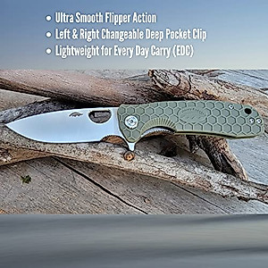 Honey Badger Drop Point Pocket Knife - 3.19" Folding Pocket Tactical Knife for Women & Men, Drop Point Blade Camping Knife, Stainless Steel Pocket Knife for Utility Work (Green, 8Cr13Mov, 3.19"/81mm)