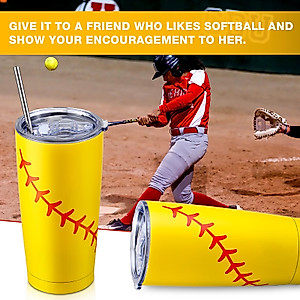 Suclain 8 Pcs Softball Insulated Tumbler with Lid and Straws 20 oz Baseball Tumbler Softball Coach Cup Double Wall Vacuum Stainless Steel Cup Travel Coffee Mug for Home Office Party (Ice Bully)