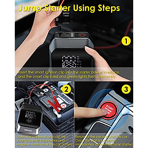 Portable Car Jump Starter with Air Compressor,160PSI Digital Tire Inflator & 8000mAh Battery Booster for 3.5L Gas Engine/4.0L Diesel Engine 12V Car Lithium Battery Safe Jump Box Pack Power Charger
