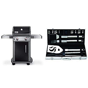 Weber 46110001 Spirit E210 Liquid Propane Gas Grill, Black with Cuisinart Grilling Set