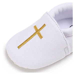 GYQWJPC Baby Shoes Newborn Baptism Golden Cross Shoes Infant Baby Boys Girls Non-Slip Soft Sole White Shoes Shoes (Color : White Gold, Size : 12-18 Months)