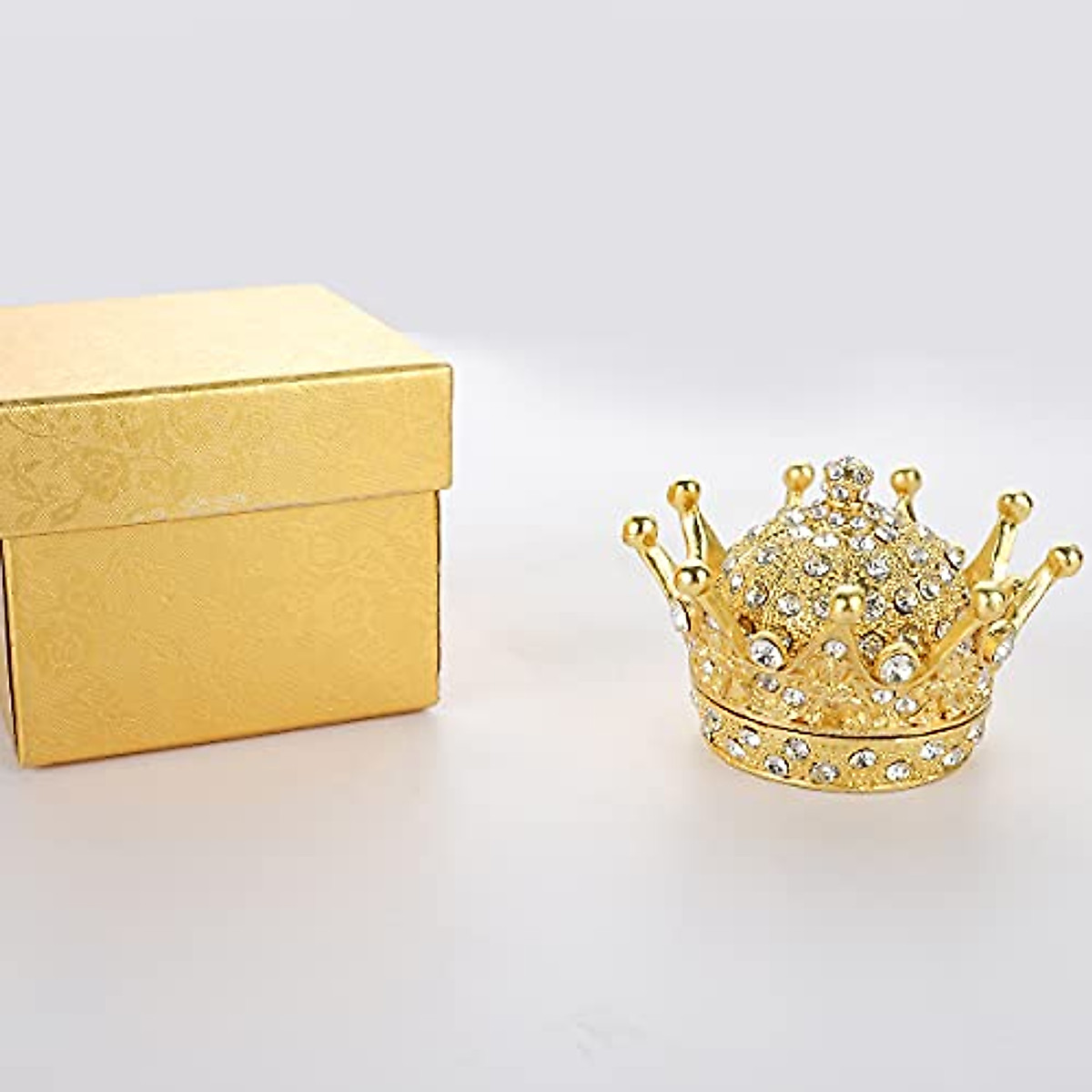 LONGSHENG - SINCE 2001 - Hand Painted Gold Crown Figurine Jewelry Trinket Box Wedding Favor Gift Ring Holder Desk Decor