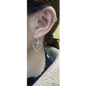 Dainty Minimalist Hollow Heart Love Small S925 Sterling Silver Plated Dangle Drop Earrings for Women Teen Girls Sensitive Ear Cute Heart Hook Dangling Hanging Hypoallergenic Wedding Fashion Jewelry