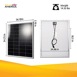 Solar4America 100W Monocrystalline Solar Panel, Mono Tech High Efficiency Module, for RVs, Boats, and Other Off-Grid