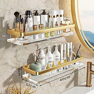 BAHELS Bathroom Shelf Organizer, Wall Mounted Floating Shelves Bathroom Storage Shelf (Size : Gold 40cm 2 Layer)