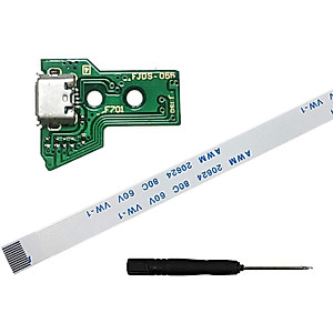 Rymfry USB Charging Port Socket Board with Flex Ribbon Cable Screwdriver for PS4 JDS-050 JDS-055 Controller