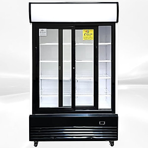 Commercial Refrigerator Glass 2-Door Sliding Door Merchandiser Display Cooler Beverage Fridge Drink cooler NSF Certified, 48 inches width, capacity 40 cuft 110V, Restaurant Kitchen Cafe LCG-1000BFS