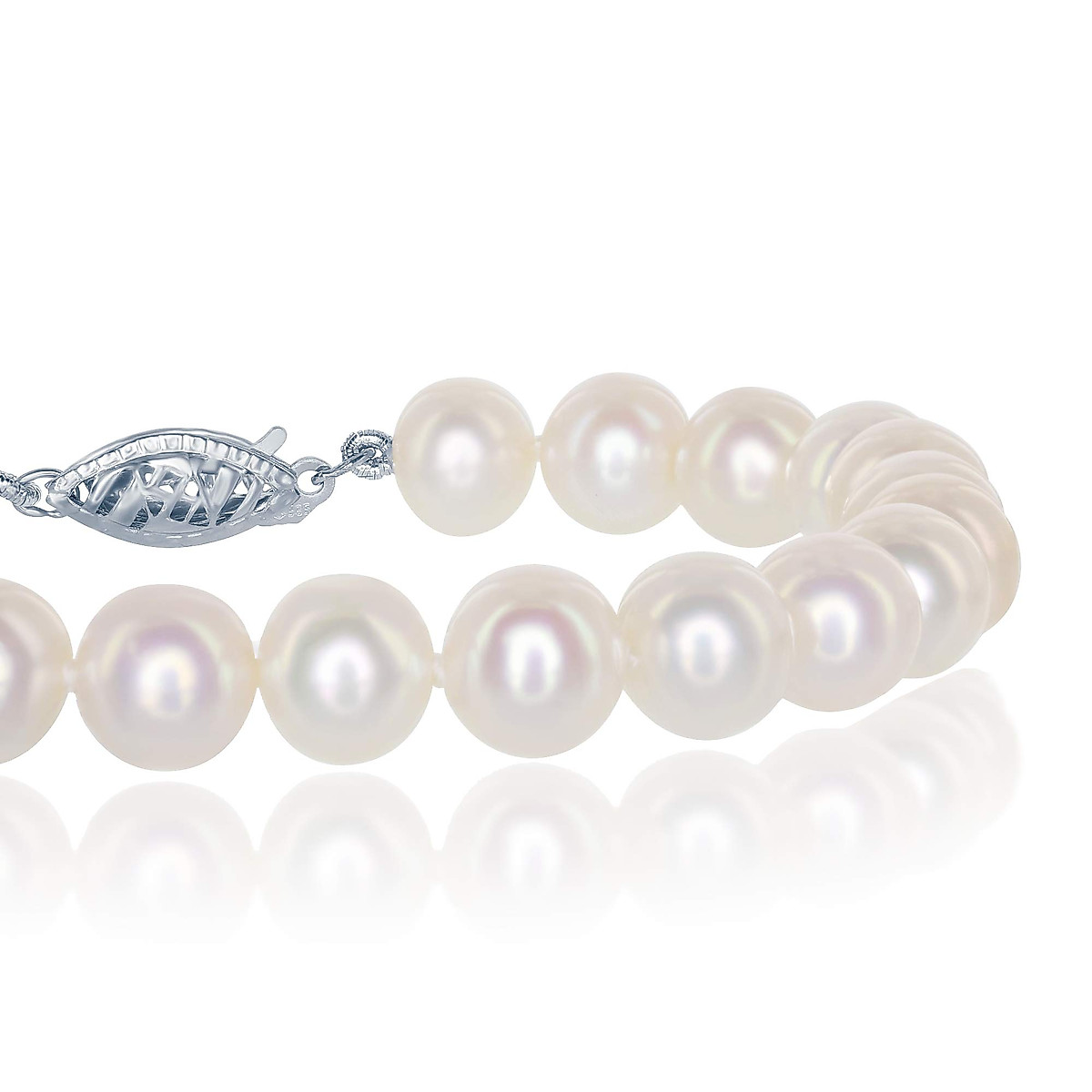Blue Ocean Pearls 14K White Gold AAAA Freshwater Cultured Pearl Bridal Silk-Knotted Strand Bracelet with Fishhook Clasp - Choice of Length & Pearl Size (7.5, 4.0-4.5-mm)