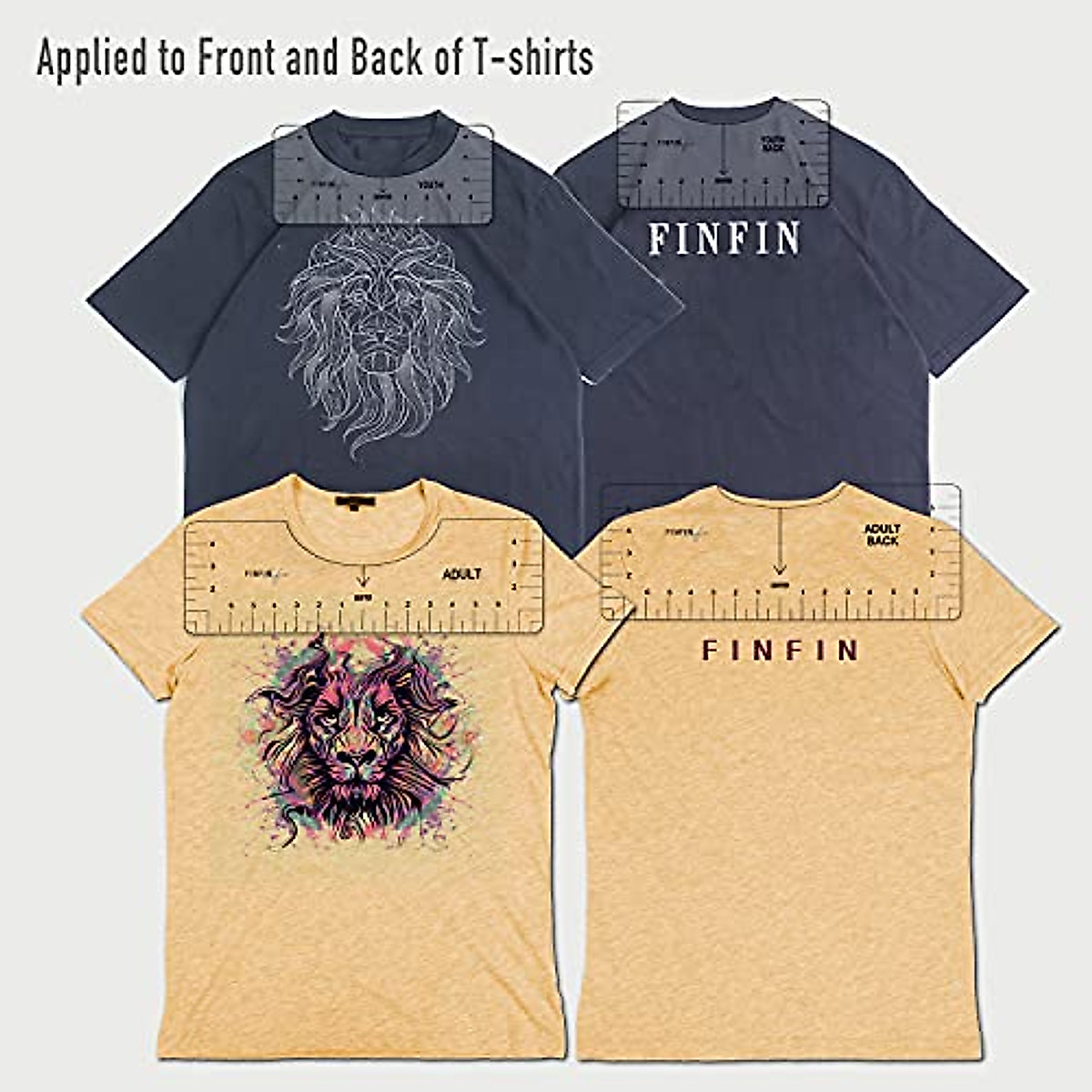 FINFINLIFE Tshirt Ruler-9Pcs, Tshirt Ruler Guide for Vinyl, Shirt Alignment, Center Designs for Heat Press, Transparent Tee Ruler for Infant Toddler Youth Adult, Front and Back Measurement