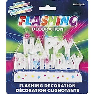Unique Flashing Happy Birthday Cake Decoration, 4.5" x 3.5", Multicolor