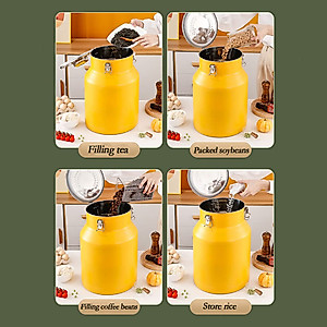 YISHUOYZBS Stainless steel storage tank,Containers Airtight with Portable Handle, Large Kitchen Rice Canisters Bucket with Lids and Side Locking Clamp,Great for Flour Snacks Sugar Cereal-Yellow||8L