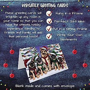 Family Portait Christmas Holiday German Shepherd Dog Greeting Cards - Adorable Pets Invitation Cards with Envelopes - Pet Artwork Christmas Greeting Cards (1 Greeting Card)