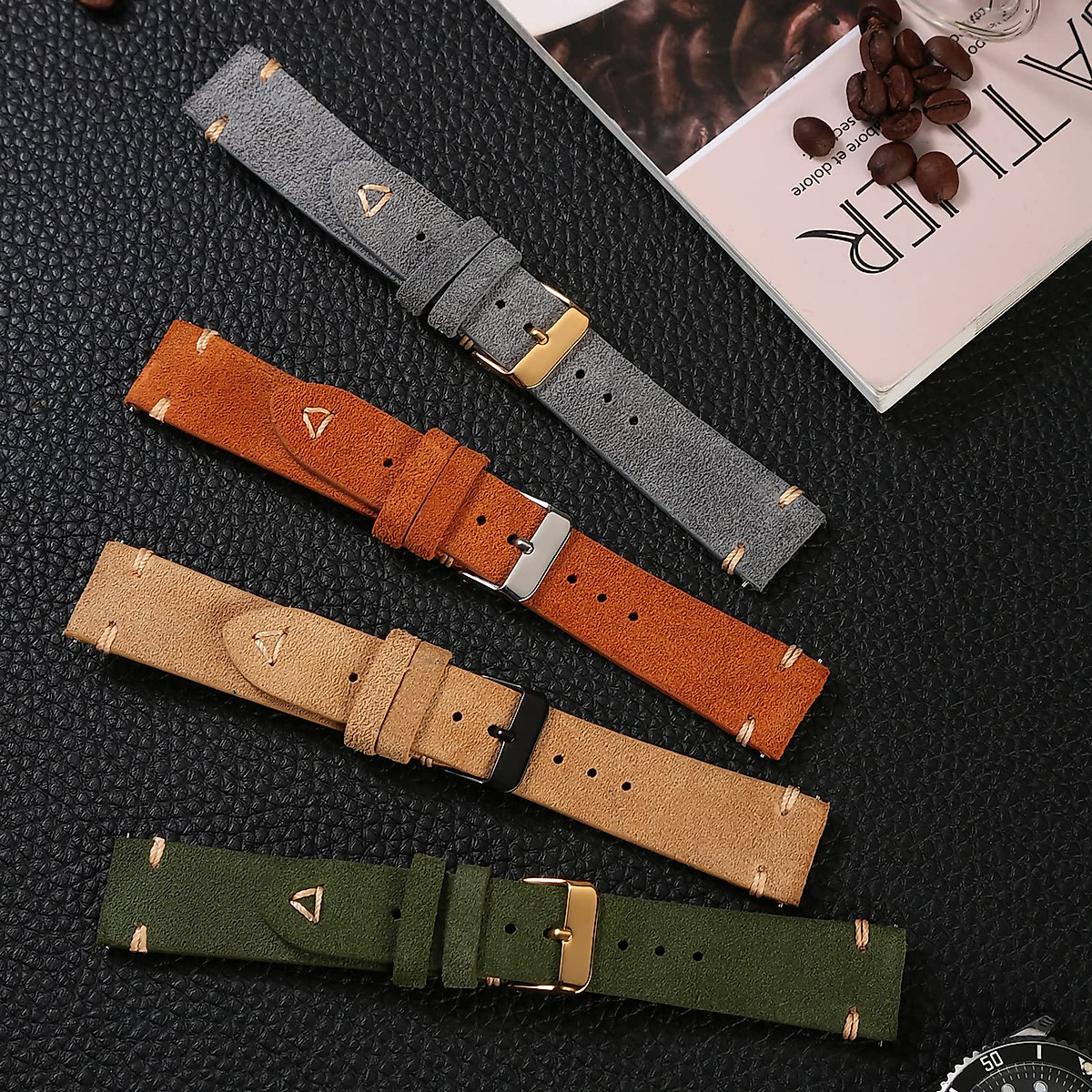WOUKUP Quick Release Suede Leather Watch Bands Vintage Watchband for Men Watch Strap 18mm 19mm 20mm 21mm 22mm 24mm