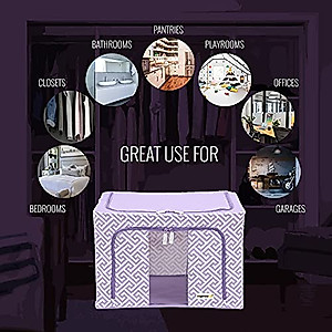 Foldable Clothes Storage Bag Organizer Pop Up Bins Strong Handle Quality Fabric for Collapsible Closet Boxes 4 Pack (Large) (Lavender)