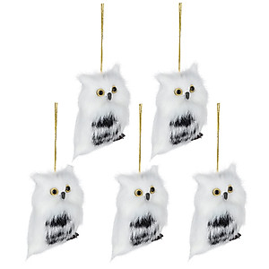 Ewer Set of 5 Artificial Owl Simulation Foam Bird Feather Ornaments DIY Craft White Black Furry Christmas Ornament Decoration Adornment for Christmas Party Home Garden Decor
