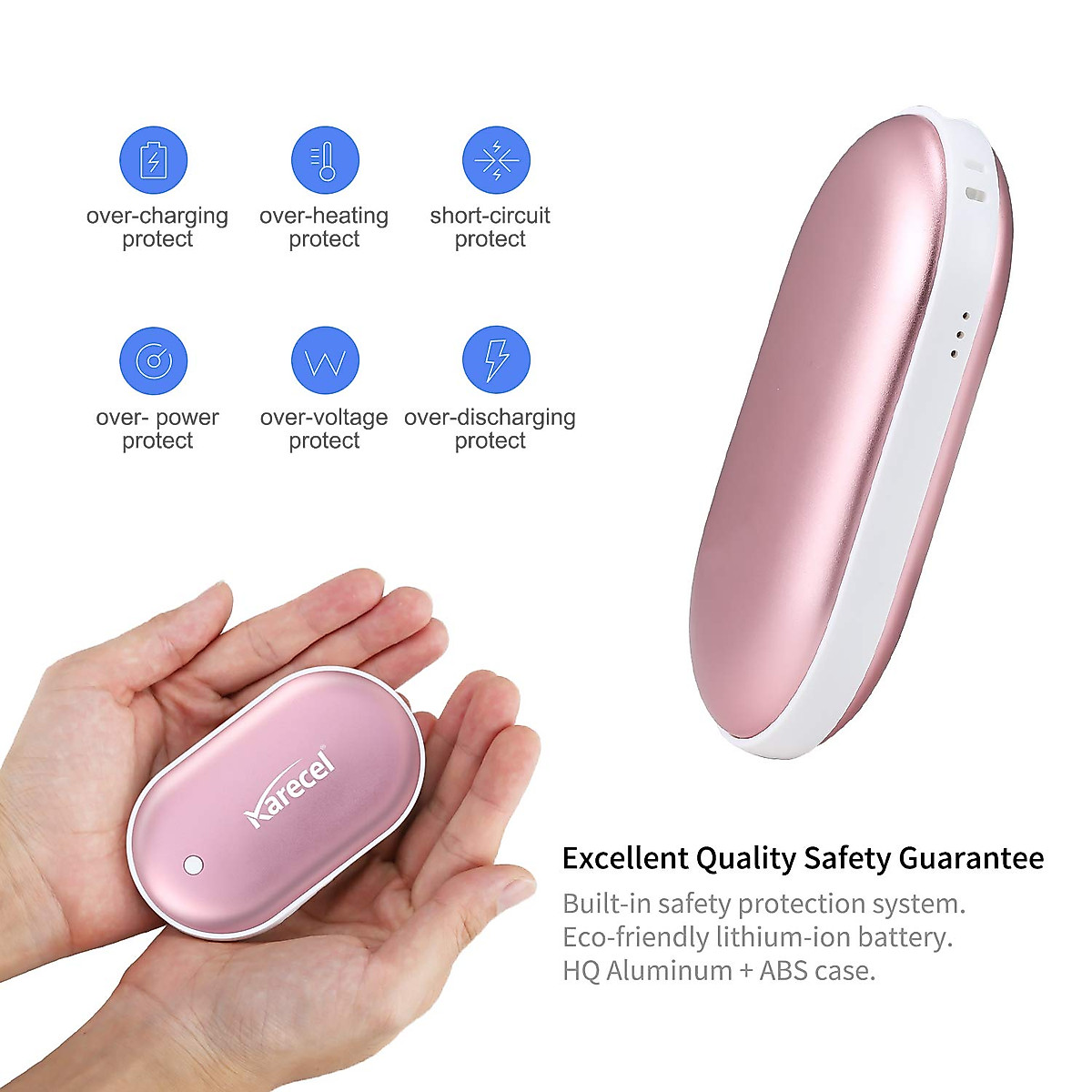 Karecel Rechargeable Electric 5200mAh Powerbank Reusable, Portable USB Hand Warmer Heater Battery Pocket Warmer, Best Gifts for Men and Women in Cold Winter