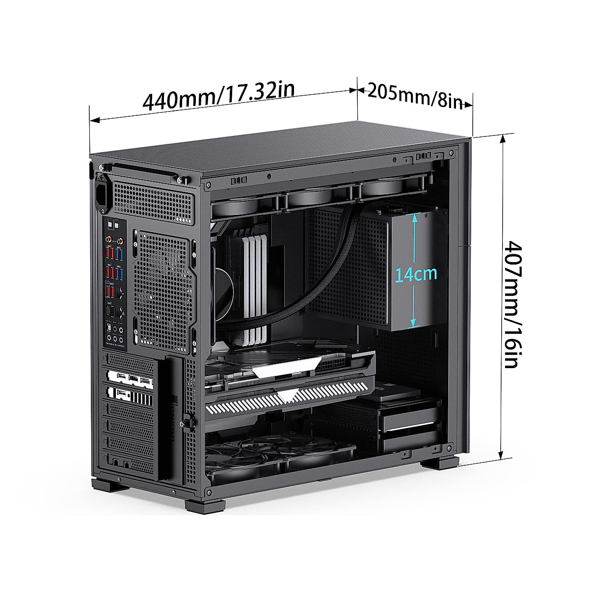 JONSBO D41 MESH SC Black ATX Computer Case with Screen, ATX Motherboard PC Case Mid Tower/Support RTX 4090(335-400mm) GPU 360/280AIO,Power ATX/SFX: 100mm-220mm Multiple Tool-Free Design,Black