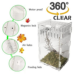5x4x8 inch Magnetic Acrylic Reptile Case, Vertical Transparent Tarantula Enclosure Tank, Micro Habitat Terrariums Suitable Insect, Snails, Hermit Crabs, Lizards, Frogs, clear, Vertical：5x4x8(LxWxh)in