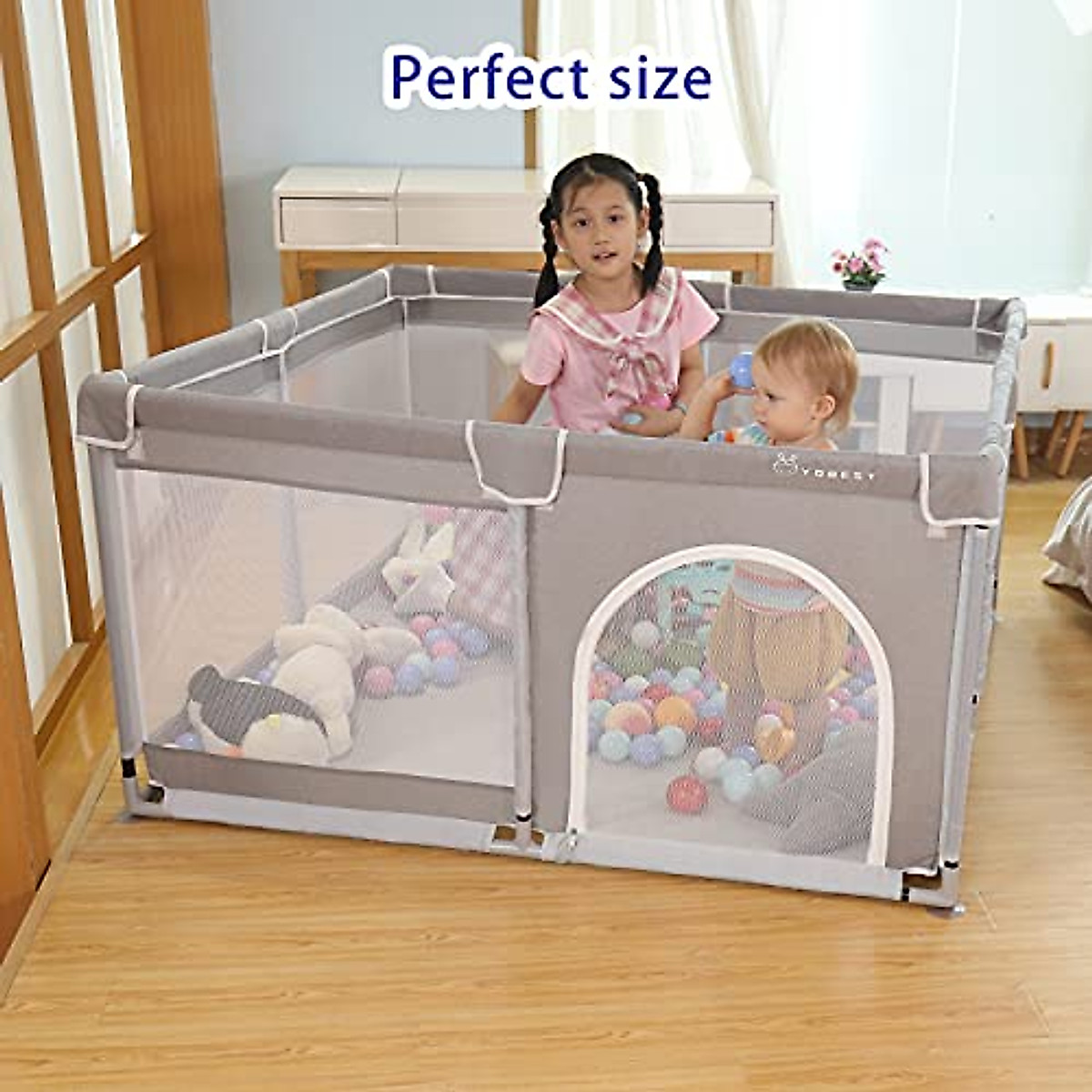 YOBEST Baby Playpen, Small Infant Playard with Gates, Sturdy Safety Playpen with Soft Breathable Mesh, Indoor & Outdoor Toddler Play Pen Activity Center for Babies, Kids, Toddlers