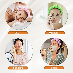 DOMMARE Headband For Washing Face Bubble Skincare, Spa Headbands For Women Wristband Set, Makeup Hairband Teen Girl Gifts, Terry Cloth Puffy Get Ready Hair Accessory(Pink)