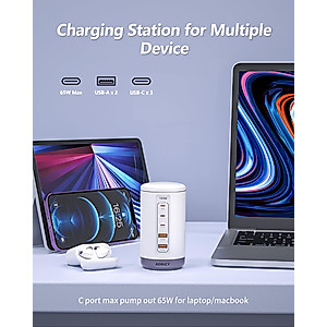100W USB Tower Charging Station,5 Port USB C Charger Block for Multiple Devices iPhone 15/15 Plus/15 Pro/15 Pro Max/MacBook Air Pro/Samsung/Tablet (Purple)