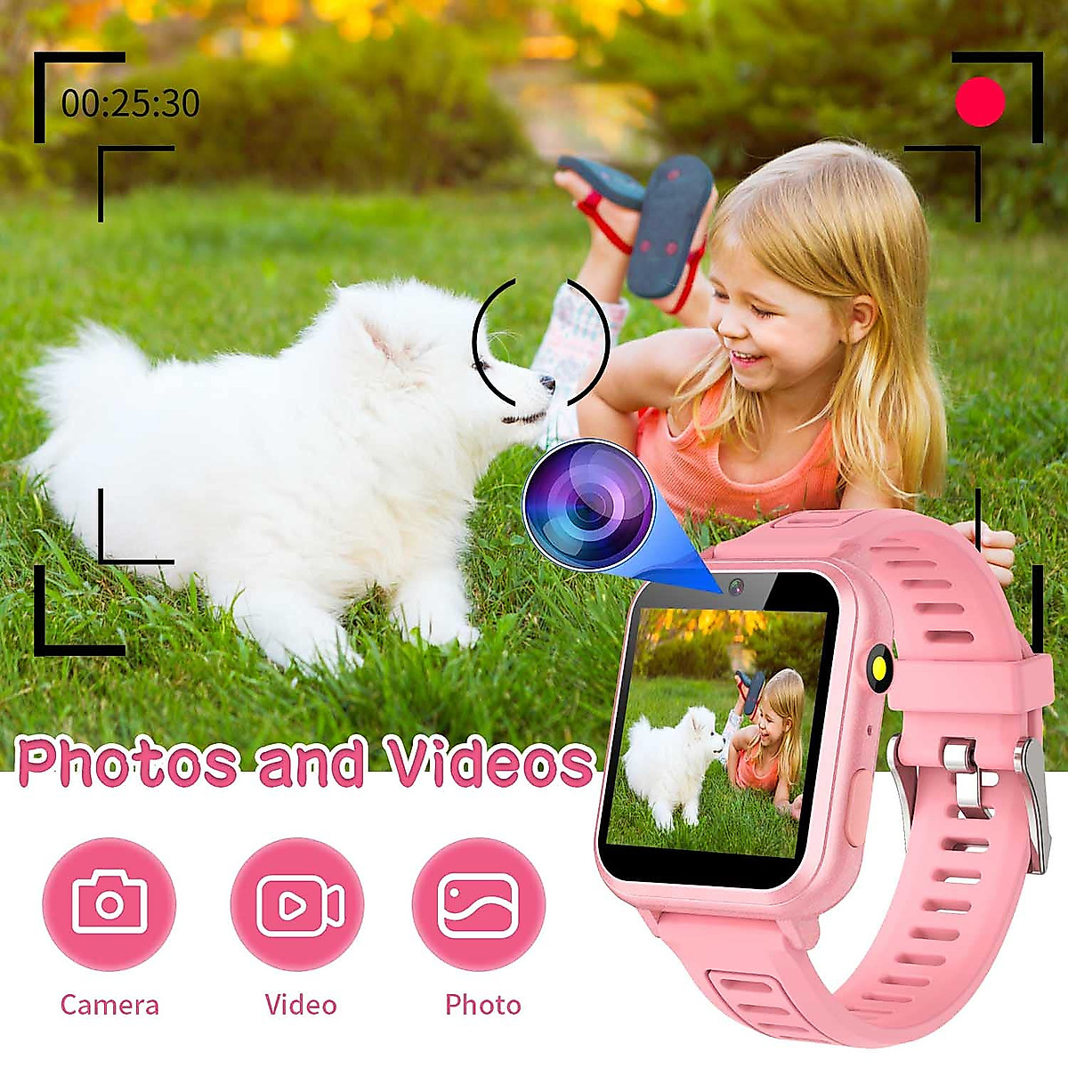 METYYP Smart Watch for Kids,Kids with 24 Puzzle Games Dual Cameras Pedometer 1.54inch HD Touch Screen Music Alarm Clock Video Recorder Flashlight,Kids Watches Toys Birthday Gift for Age 3-12