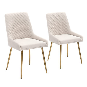 CangLong Mid-Century Velvet Upholstered Metal Legs for Kitchen, Dining, Living, Guest, Bed Room Side Chair, Set of 2, Beige