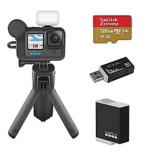 GoPro GoPro HERO11 Black Creator Edition Waterproof Action Camera Essential, Bundle with 128GB microSD Memory Card, Extra Battery, USB 2.0 Multi Card Reader