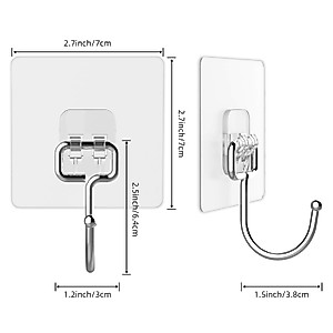 Large Adhesive Hooks for Hanging Heavy-Duty 44Ib(Max) 10 Packs, Wall Hangers without Nails Self-Adhesive Traceless Clear and Removable, Waterproof and Rustproof Multiple Uses for Bathroom Kitchen Home