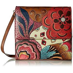 Anna by Anuschka womens Anna Anuschka Painted Leather Women's Flap Crossbody Organizer cross body handbags, Teal Blue-tribal Potpourri, One Size US