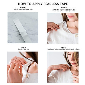 Fearless Tape - Double Sided Tape for Fashion, Clothing and Body (50 Strip Pack) | All Day Strength Tape Adhesive and Gentle on Skin and Fabrics | Transparent Clear Color for All Skin Shades