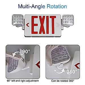 TANLUX Red Exit Sign with Emergency Lights, LED Emergency Exit Light with Battery Backup, UL Listed, AC 120/277V, Commercial Emergency Lights Combo for Business - 6 Pack