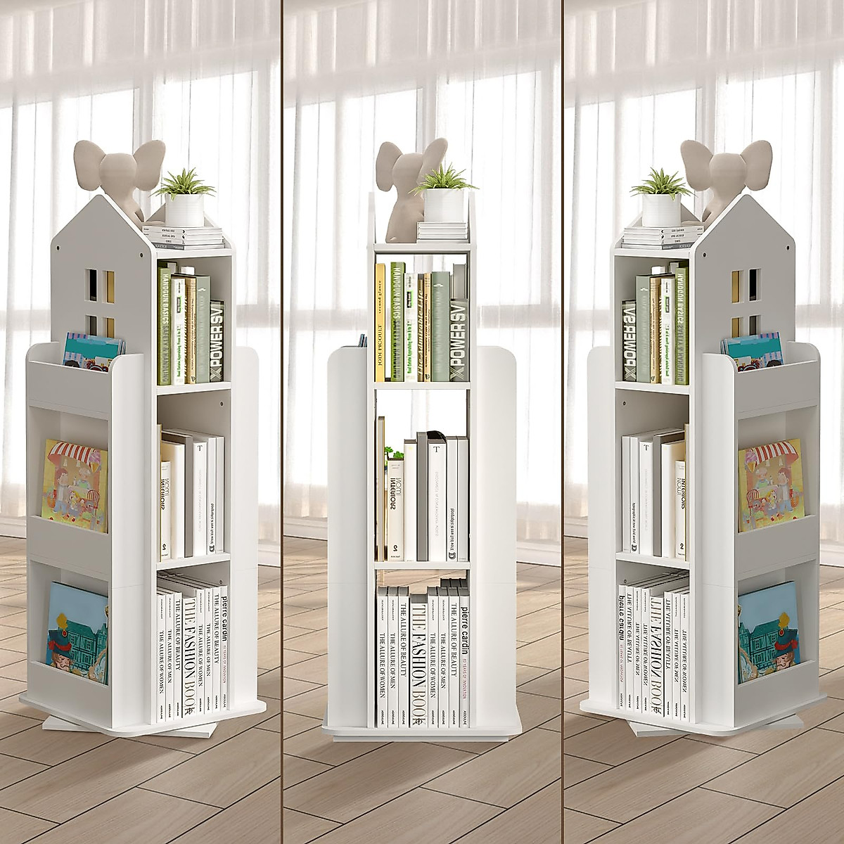 Nisorpa Rotating Bookshelf 360° Display Floor Standing Bookcase Freestanding Storage Organizer Holder Book Rack for Kids Multi-Functional Bookshelf Organizer 37.4'' x 13.38'' x 13.38''